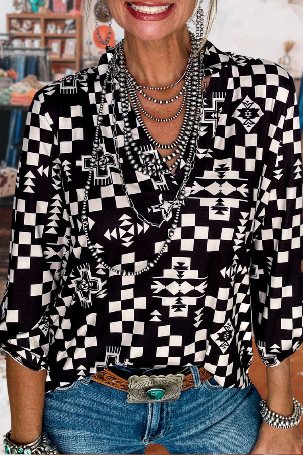V Neck Aztec Print Shirt – My Store