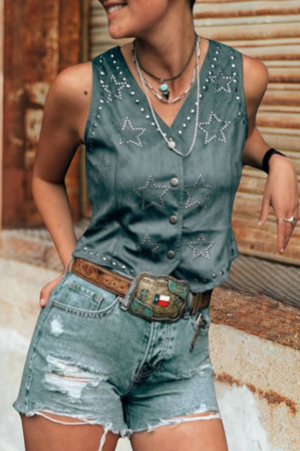 Star Rhinestone Suede Vest – My Store