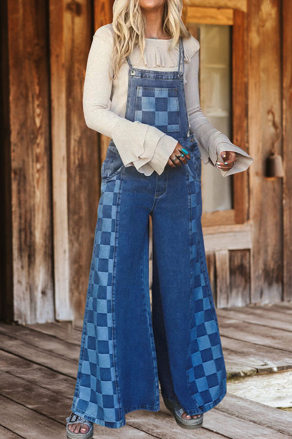 Checkerboard Flared Denim Overalls – My Store