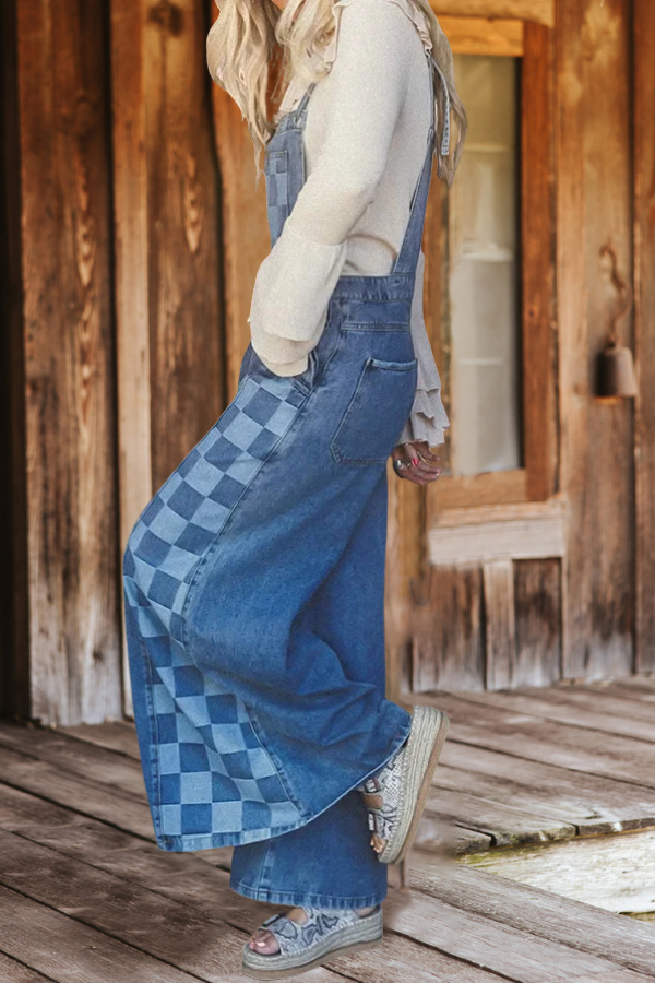 Checkerboard Flared Denim Overalls – My Store