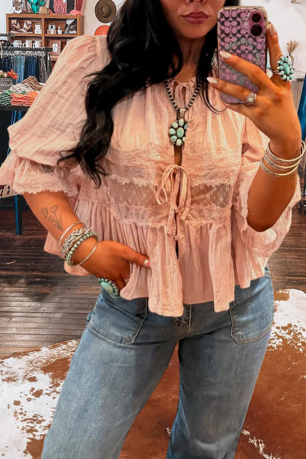 Split Front Sheer Lace Top – My Store